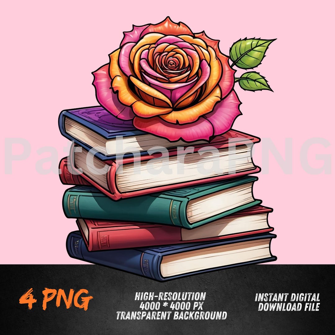 Floral Rose and Books Art Print Rose on Books Digital Art Fantasy Art ...