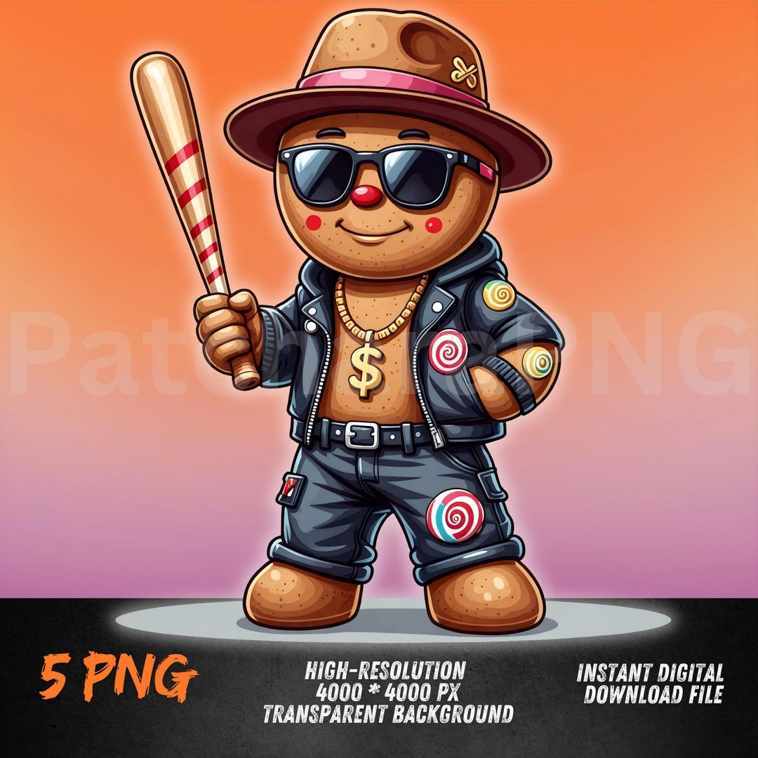 Gangster Gingerbread Man Clipart | Cool Hip-hop Cookie PNG | Trendy ...