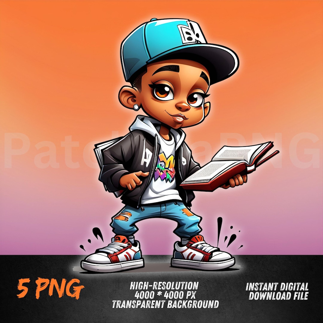 Afro Boy Reading PNG | Smart Black Boy Clipart | Urban Student Art for ...