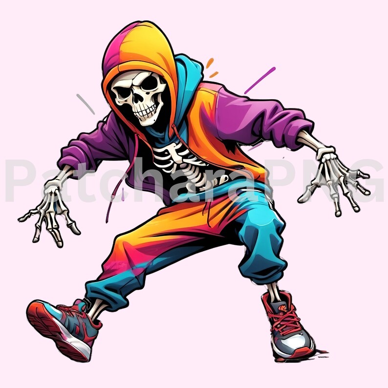 Cartoon Free Running Skeleton Art Print, Hip-hop Skeleton Graffiti Art ...