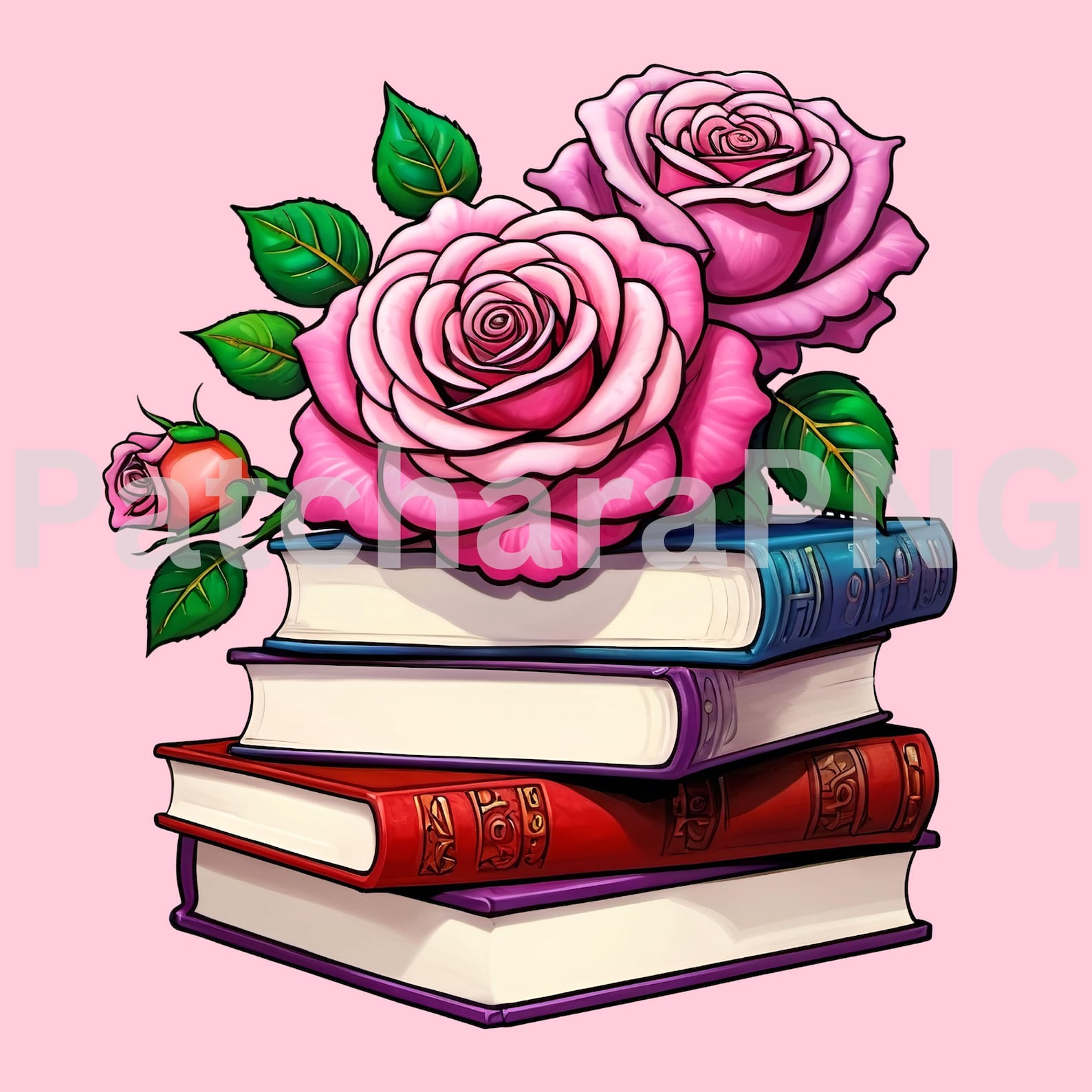Floral Rose and Books Art Print Rose on Books Digital Art Fantasy Art ...