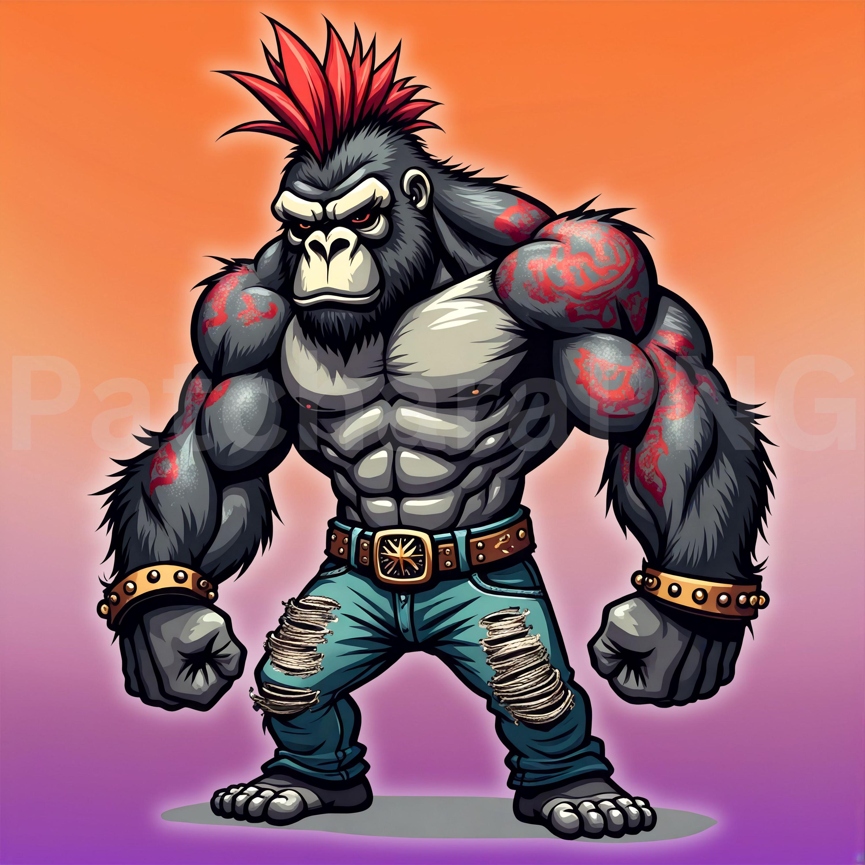 Strong Gorilla PNG | Bodybuilder Ape Clipart With Mohawk | Intense Gym ...
