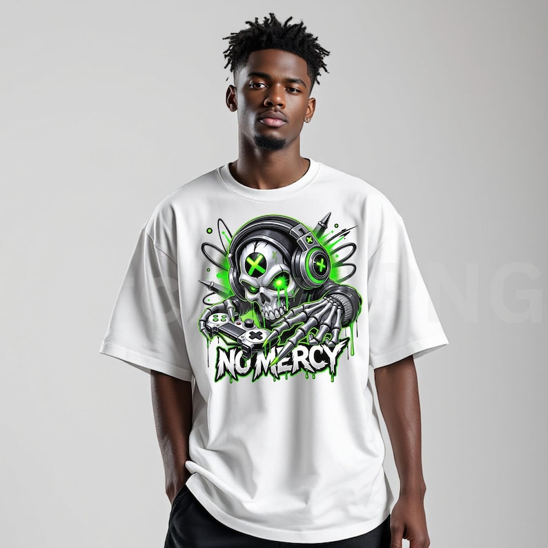 Gaming Skull PNG , No Mercy Skull Gamer – Green Neon Graffiti Clipart ...