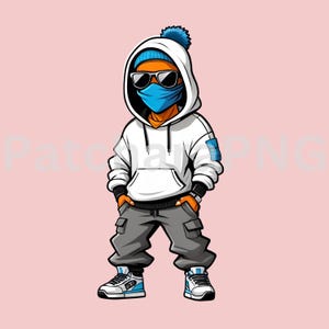 Hip-hop Ski Mask Character PNG Cool Cartoon Streetwear Graphic Urban ...