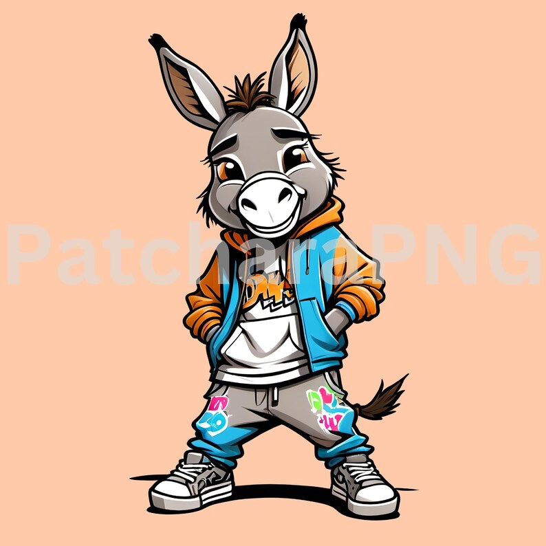Cool Donkey Cartoon Character in Hip-hop Streetwear | Graffiti-style ...