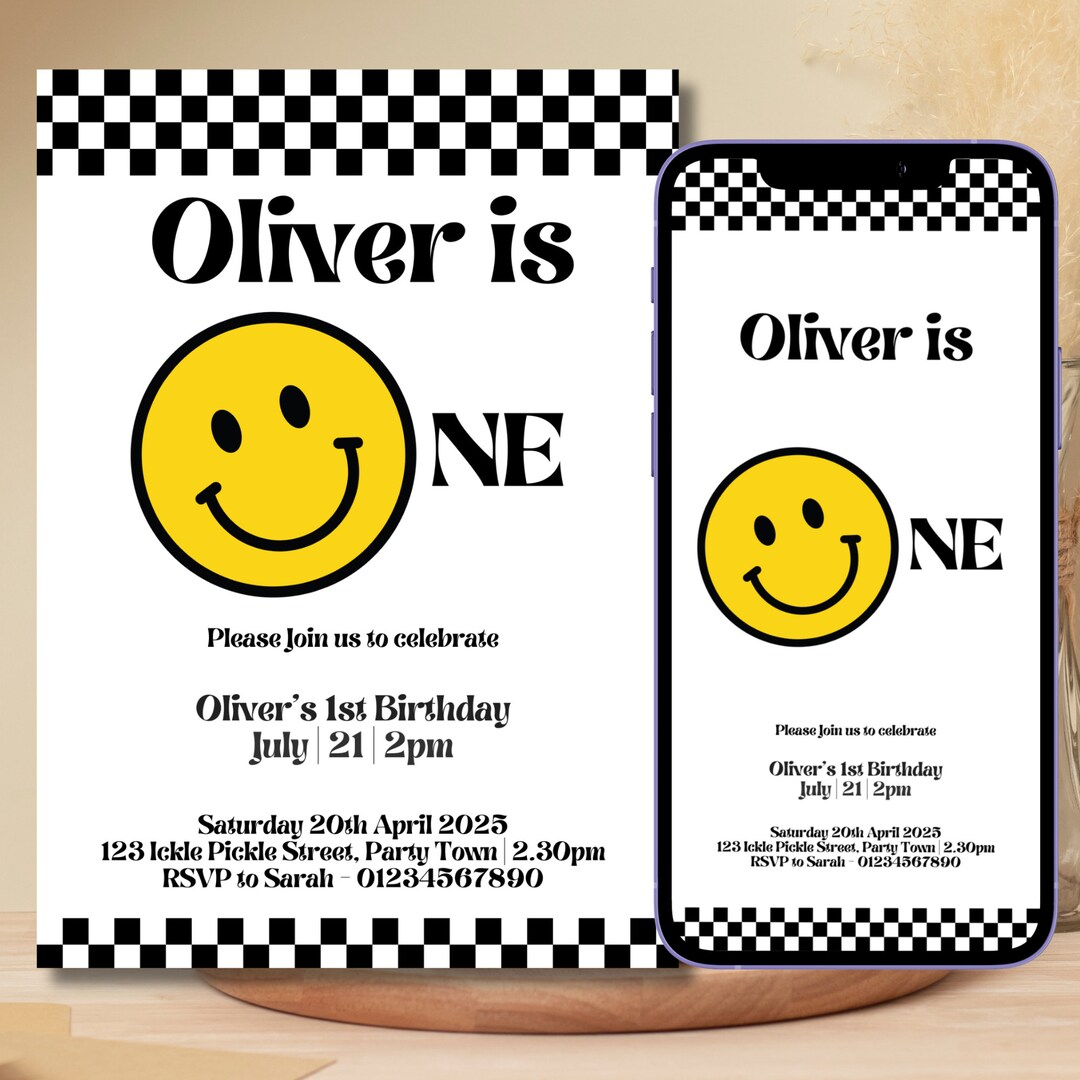 Smiley Face Birthday Invitation Digital Emoji Birthday Evite, Editable ...