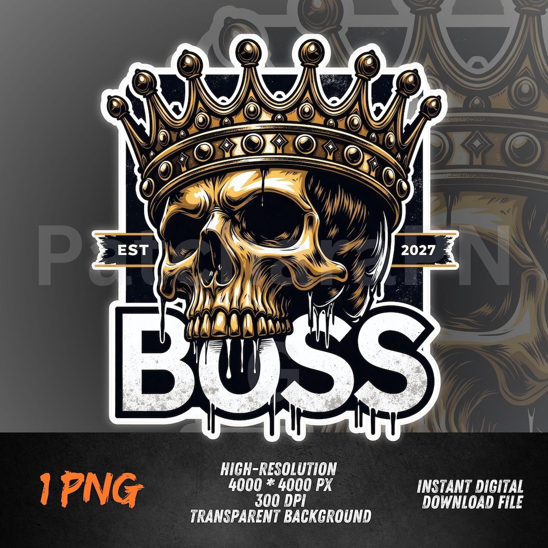 Boss Skull PNG | Crown Graffiti Sublimation Design | DTF Transfer ...