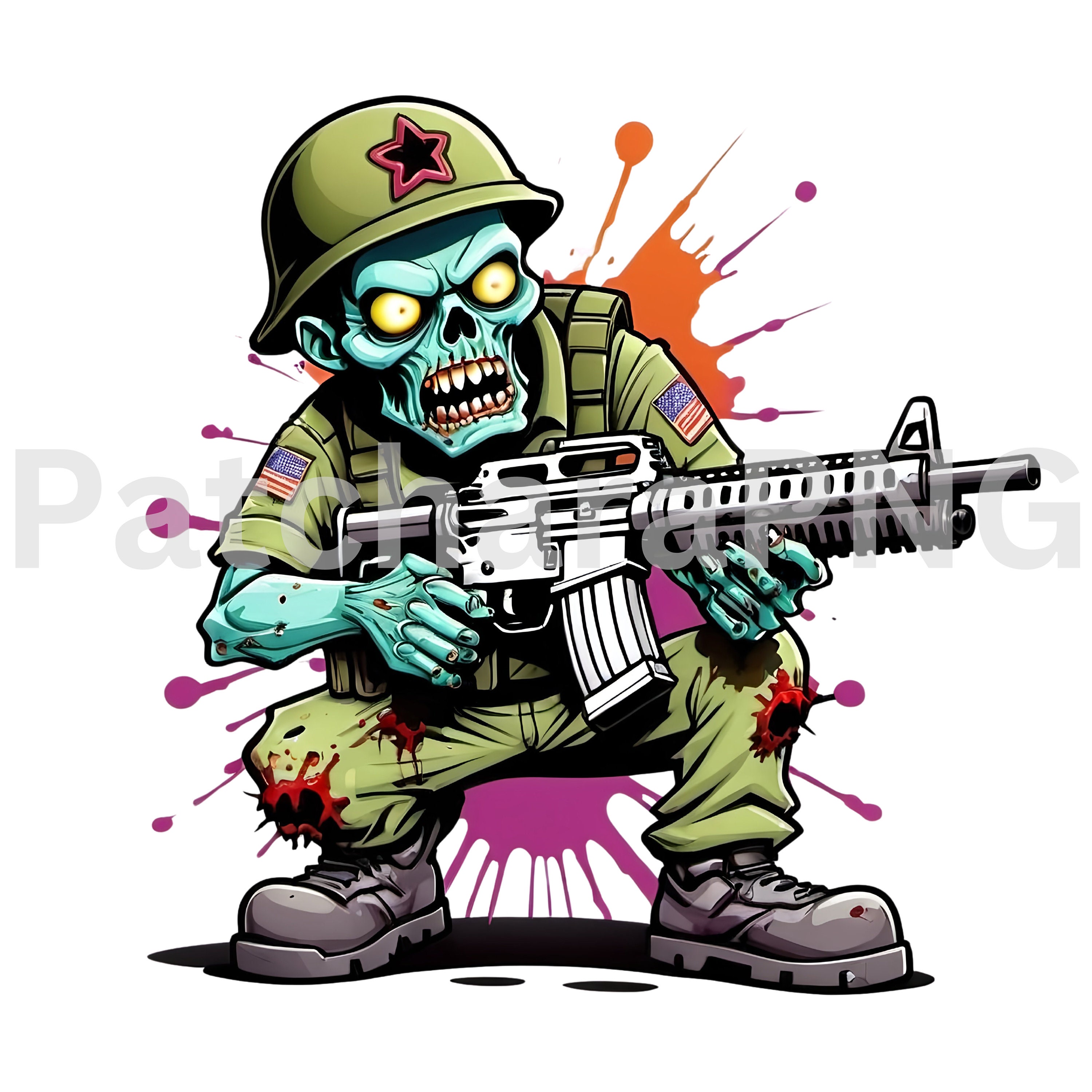Zombie Soldier Cartoon Character Art Print, Military Undead, Graffiti ...