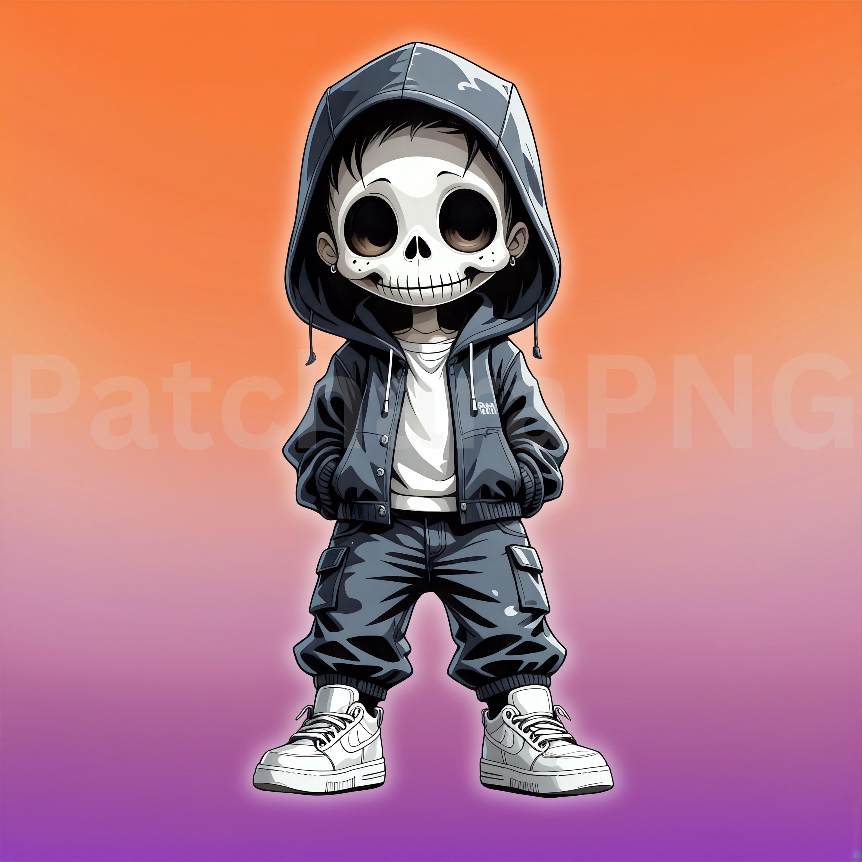 Cool Skeleton Duo PNG | Hoodie Skull Clipart in Red and Purple | Urban ...