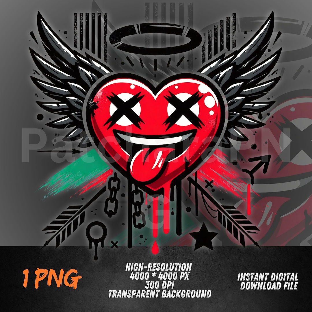 Winged Heart PNG | Dripping Graffiti Heart Clipart | Streetwear ...
