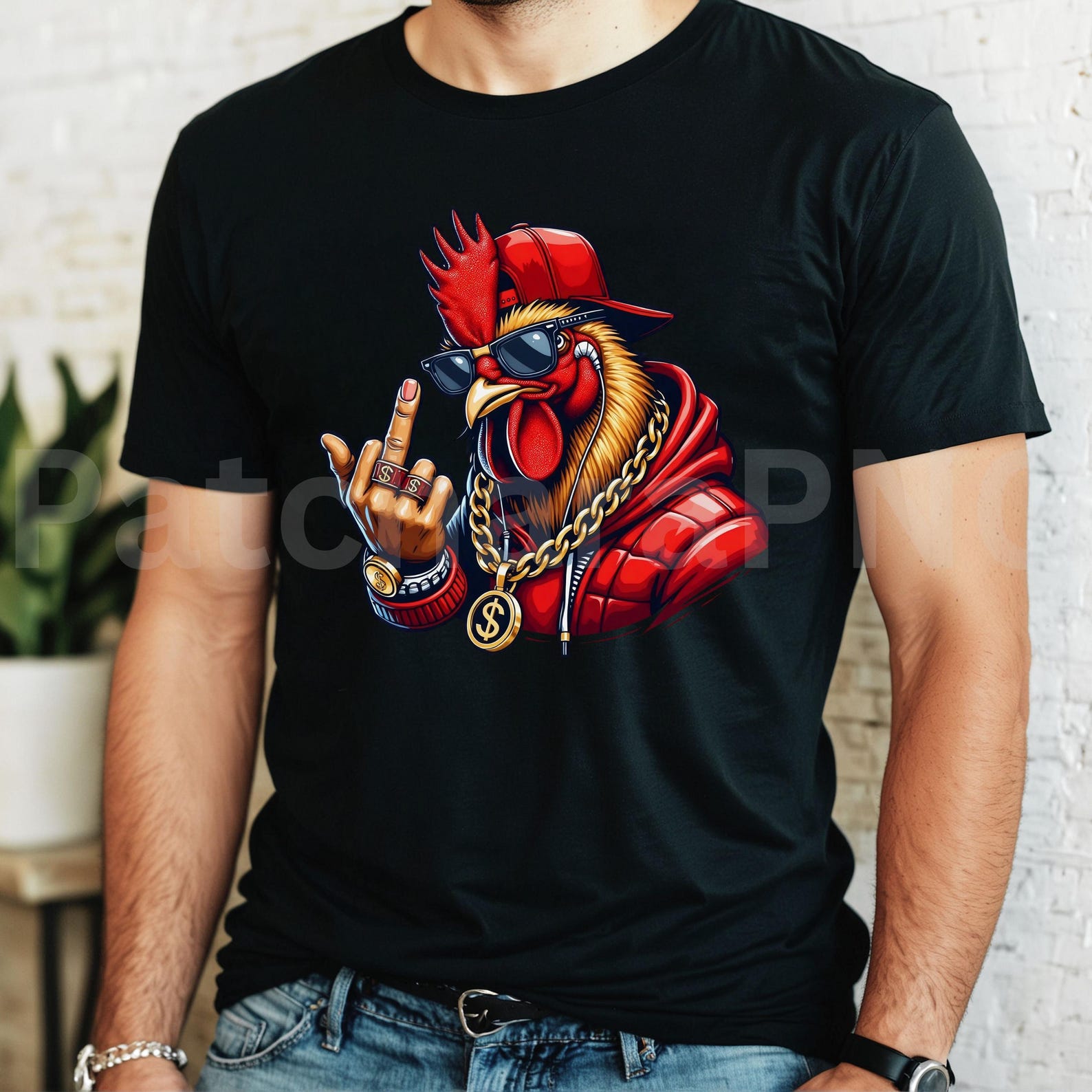 Rude Rooster PNG | Gangsta Chicken Clipart With Red Jacket and Gesture ...