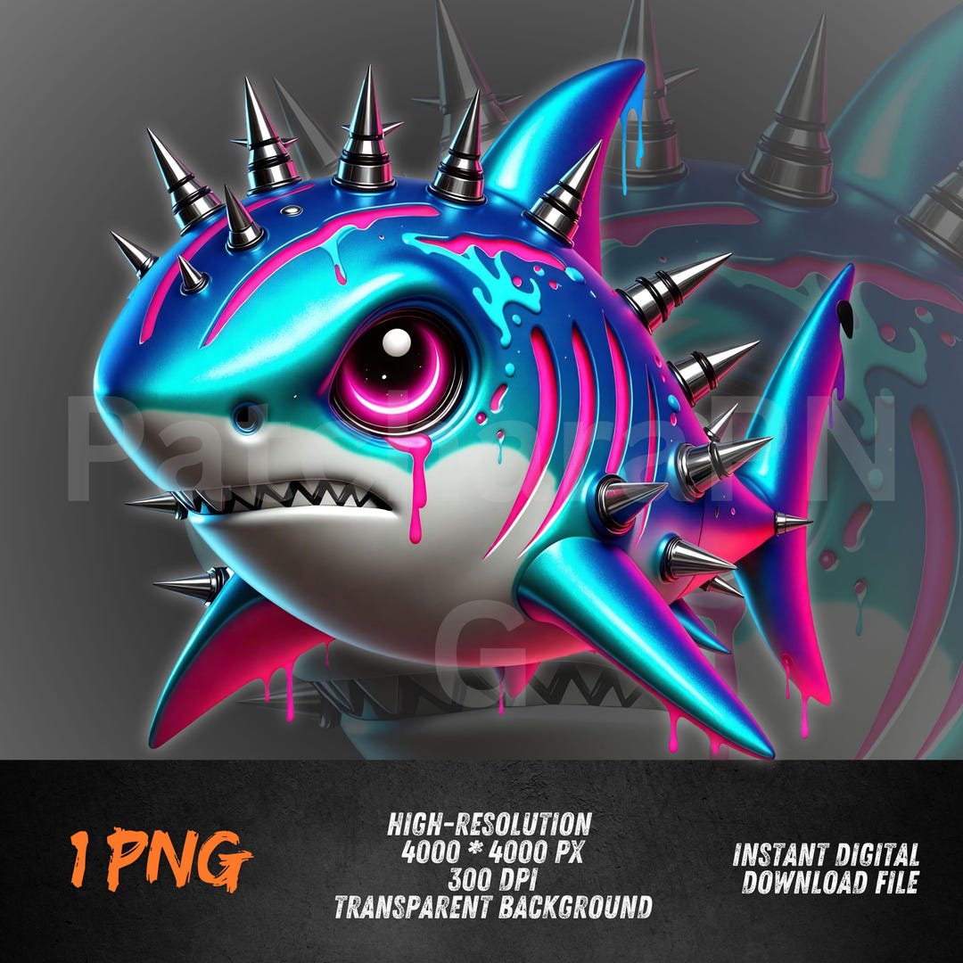 Punk Shark PNG – Neon Graffiti Cyber Clipart for DTF Transfer ...