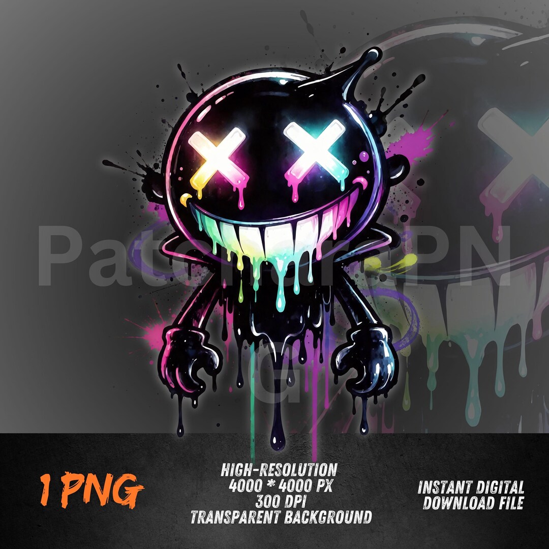 Graffiti Drip Character PNG Trippy Smile Streetwear Shirt Design ...