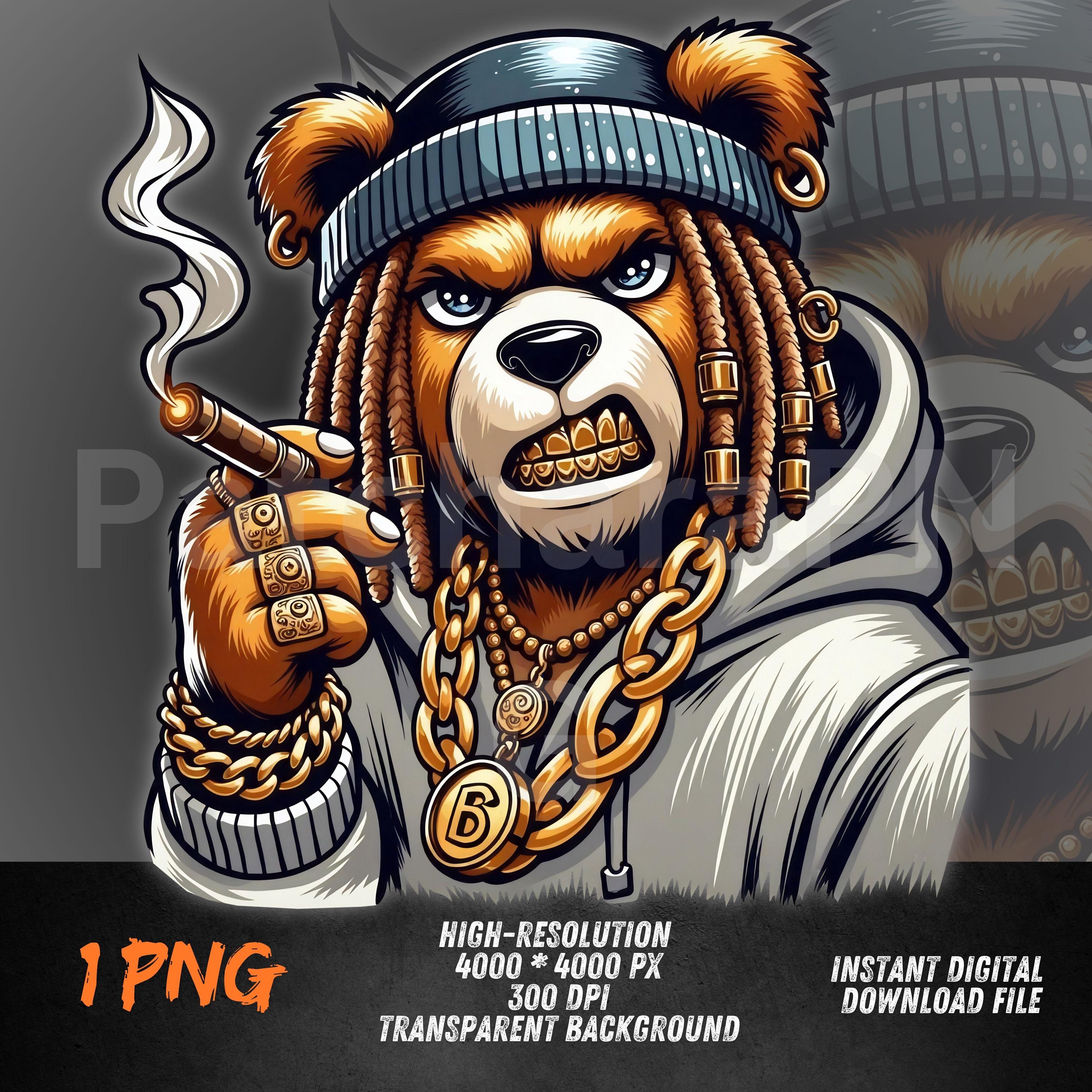 Gangsta Bear PNG | Urban Streetwear Design for T-shirts | Hip Hop Teddy ...
