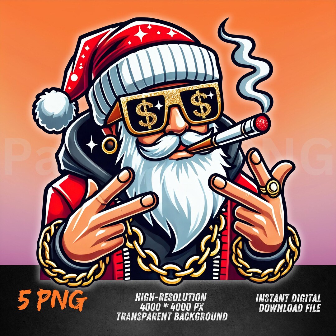 Swag Santa Clipart | Hip-hop Christmas Santa PNG | Cool Holiday Digital ...