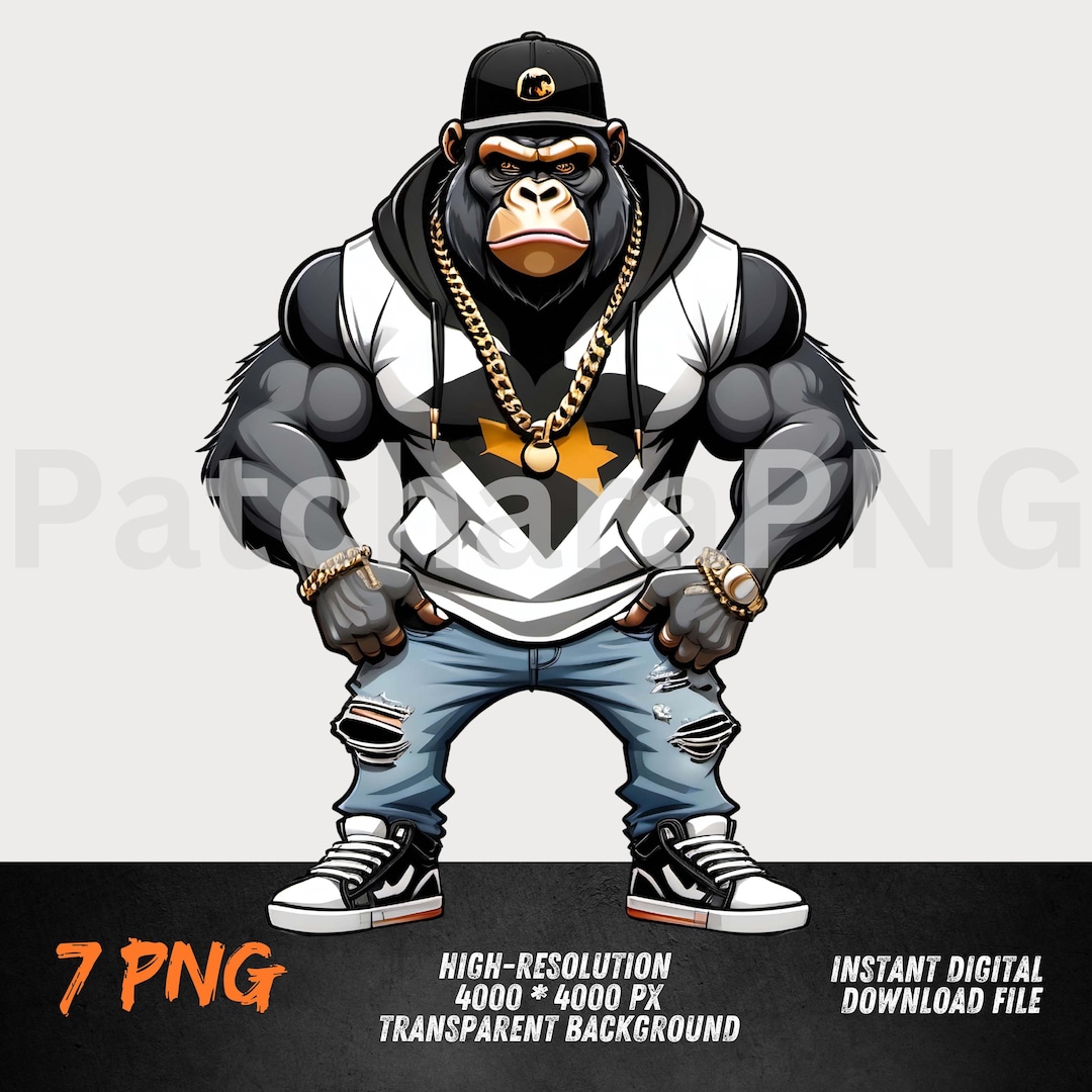 Buff Gorilla PNG | Muscular Gorilla Clipart in Hoodie and Gold Chain ...
