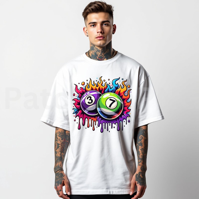 Graffiti Pool Ball PNG 3 & 7 Flame Art | Bold Billiards Clipart for DTF ...