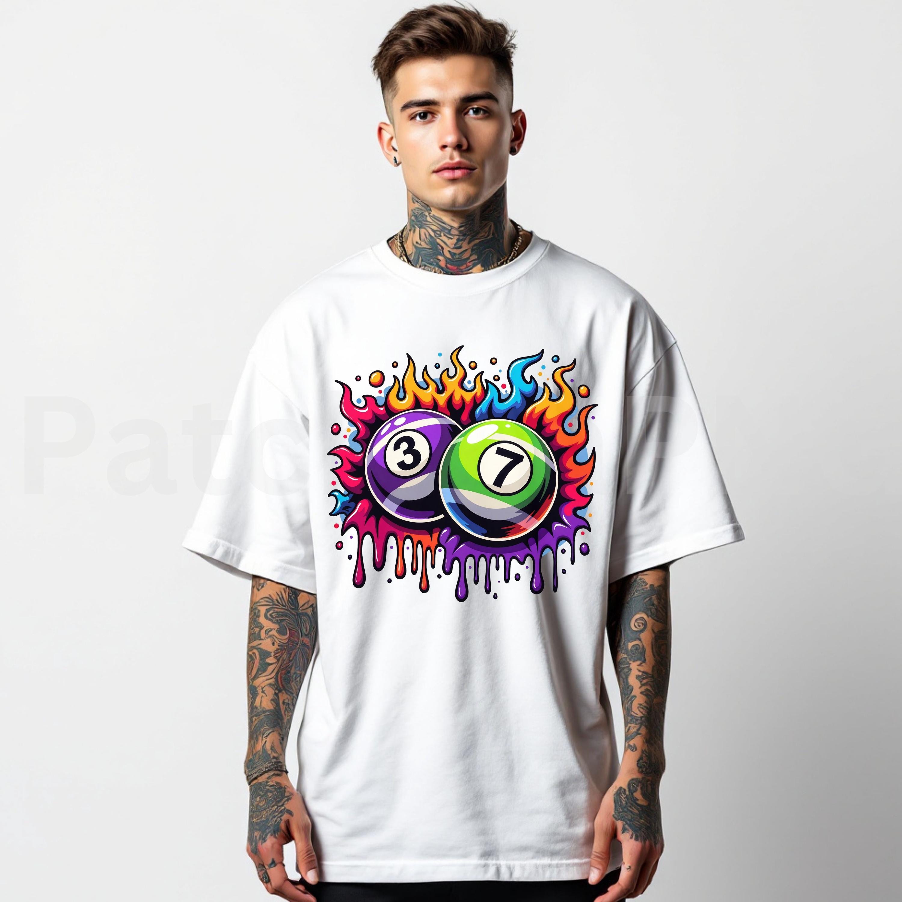 Graffiti Pool Ball PNG 3 & 7 Flame Art | Bold Billiards Clipart for DTF ...