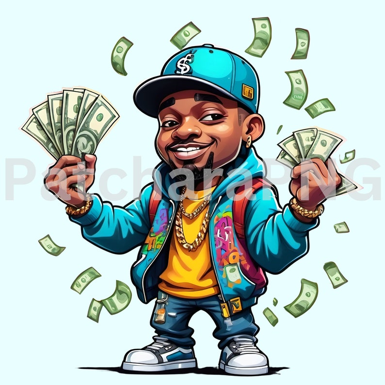 Hip-hop Money Man PNG With Dollar Bills | Gangsta Streetwear Cartoon ...