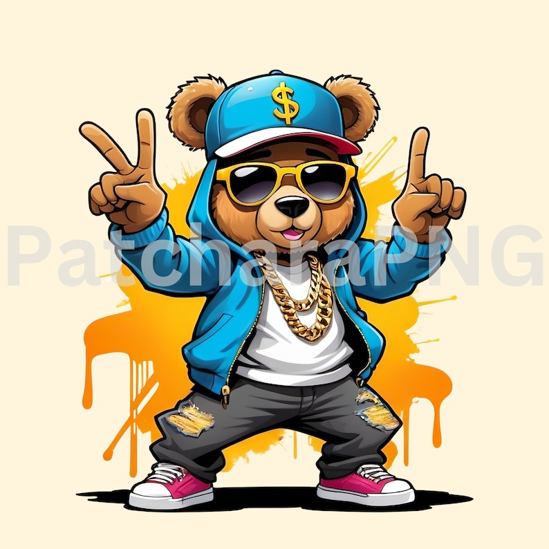 Hip-hop Bear Cartoon PNG | Cool Teddy Bear Graphic | Urban Streetwear ...