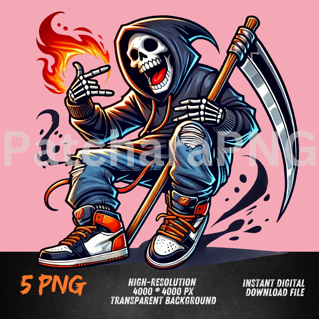 Hip-hop Grim Reaper PNG, Digital Urban Street Art Illustration, Dark ...