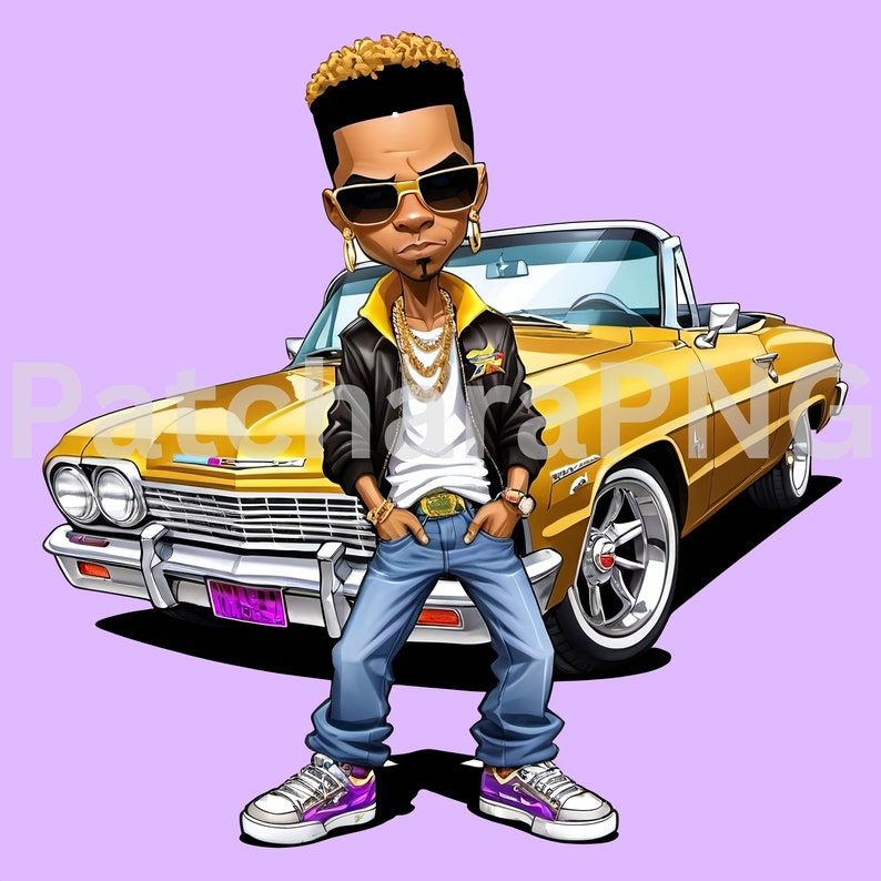 Hip-hop Cartoon Chevy Impala PNG Vintage Car Clipart Digital Download ...