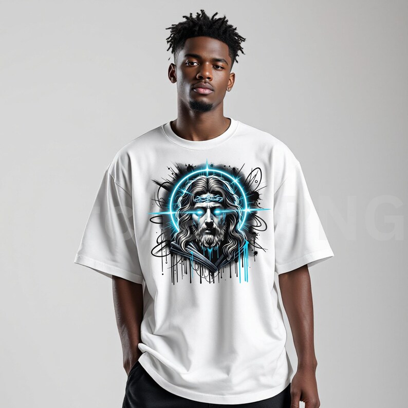 Jesus Dark Art PNG Neon Blue Halo Chrome Drip Religious Illustration - Etsy