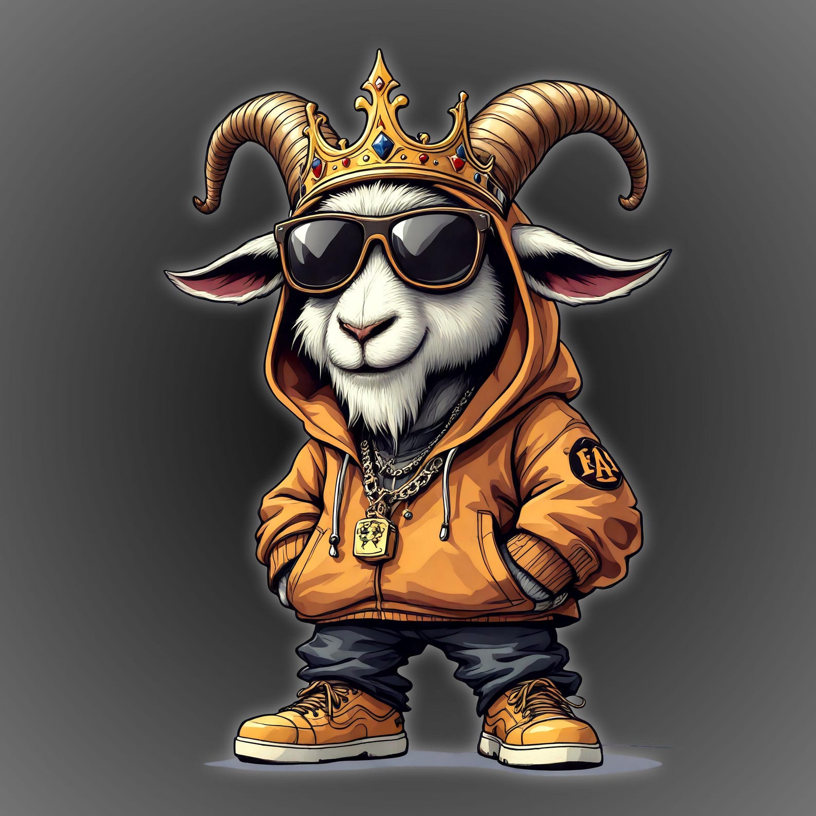 Goat King PNG | Cool Goat Clipart With Crown and Hoodie | Hip Hop Gang ...