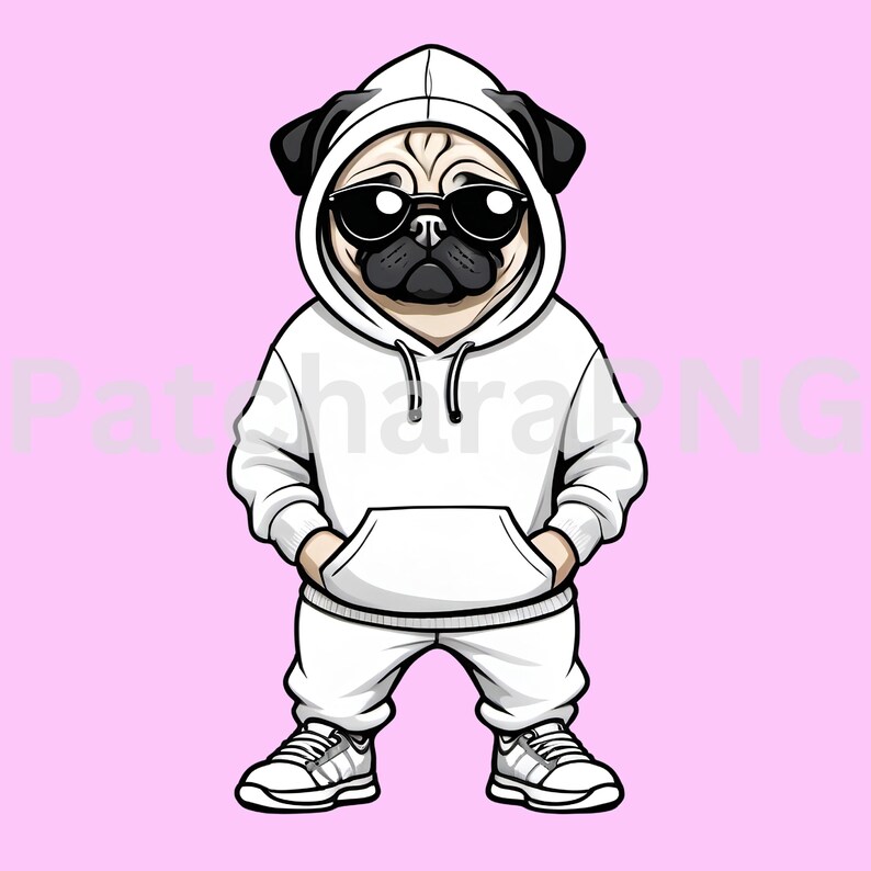 Cool Pug PNG | Pug Clipart in Hoodie With Hands in Pocket | Funny Dog ...