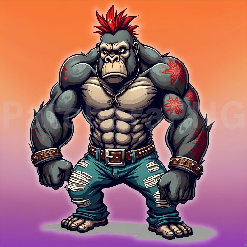 Strong Gorilla PNG | Bodybuilder Ape Clipart With Mohawk | Intense Gym ...