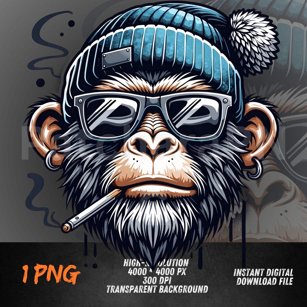 Gangster Monkey PNG – Smoking Graffiti Chimp With Beanie & Shades for ...