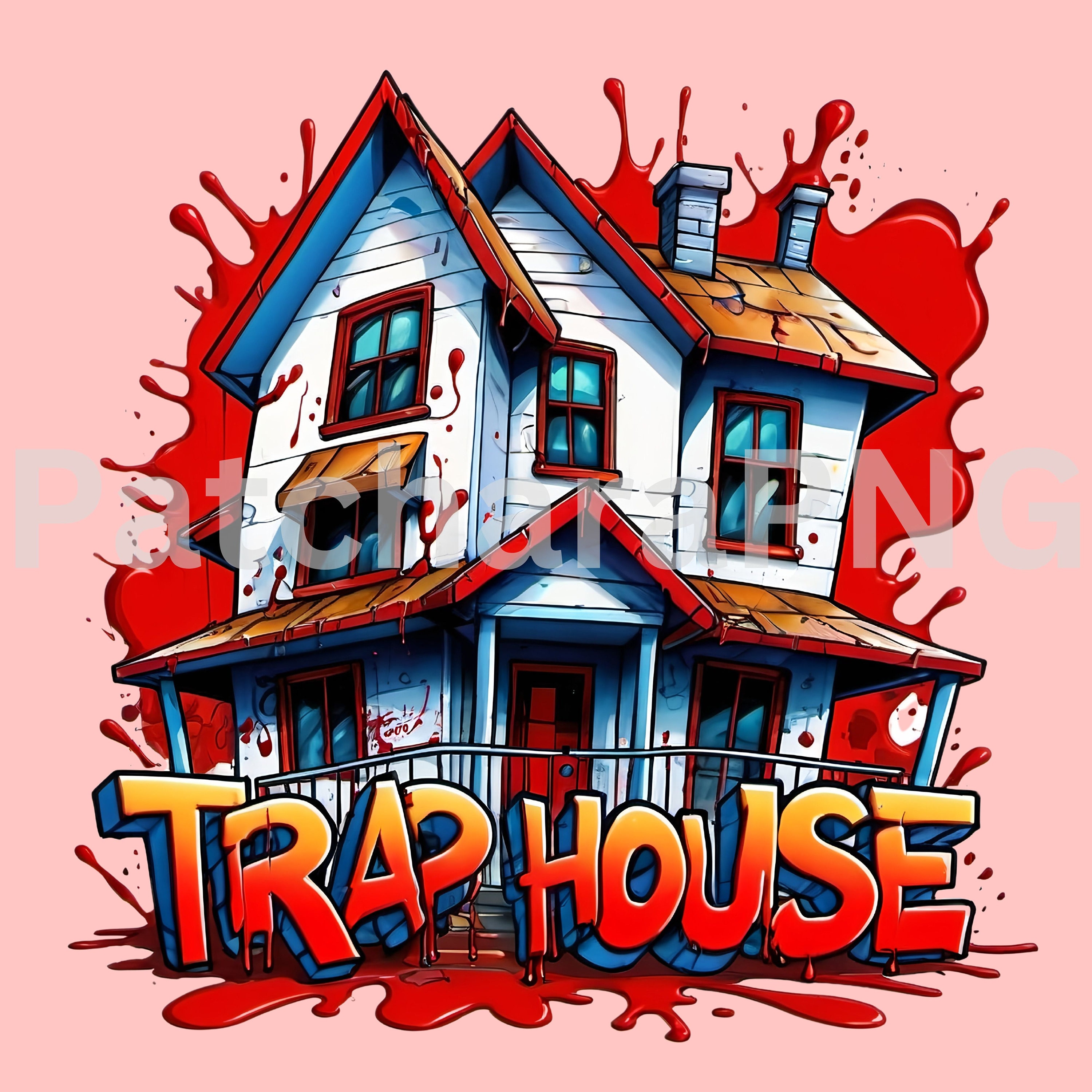Trap House Graffiti Art - Colorful Cartoon Design With Blood Splatter ...