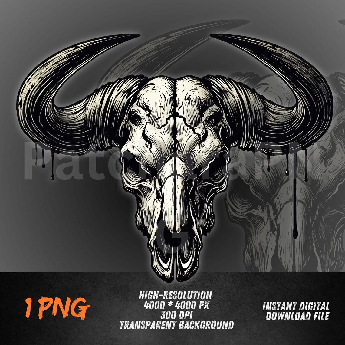 Buffalo Skull PNG | Bull Skull Clipart for Sublimation | Western Skull ...