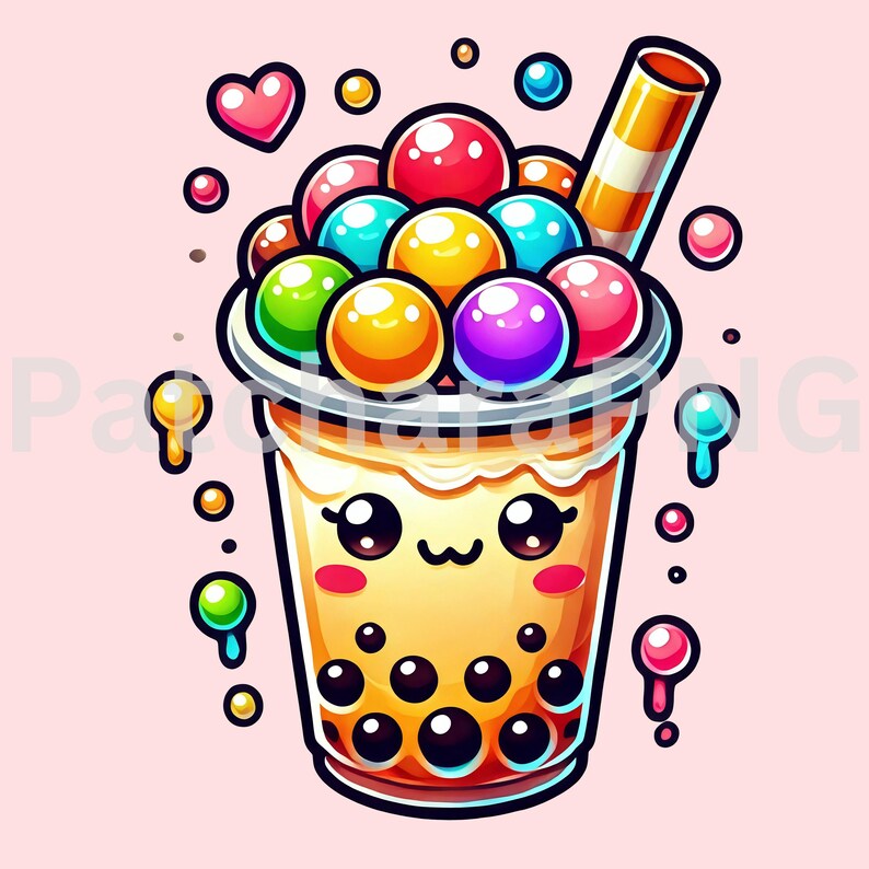 Colorful Bubble Tea Clipart | Cute Boba Digital Art | Kawaii Boba ...
