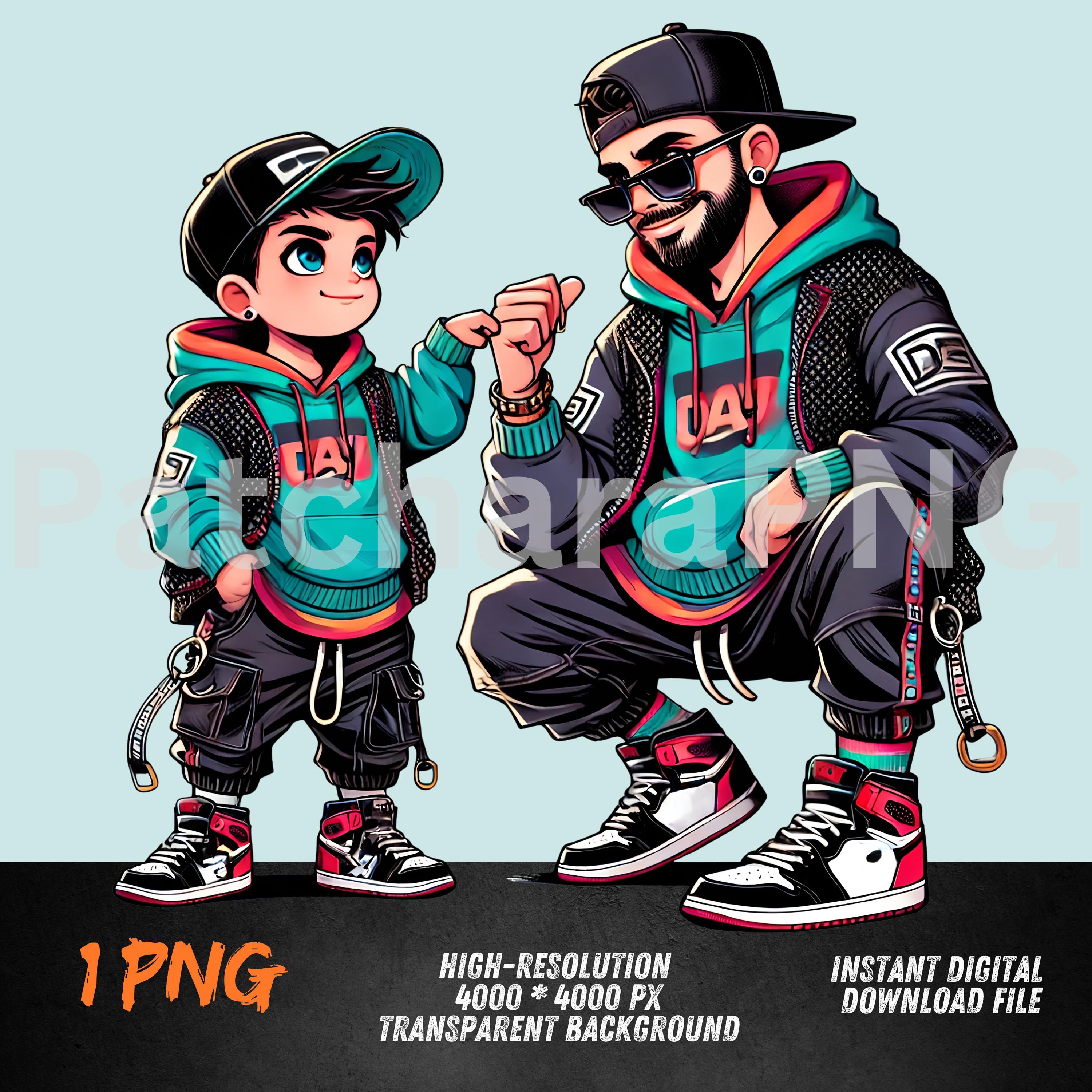 Cool Hip-hop Dad and Son PNG | Urban Streetwear | Father Gift | Son ...