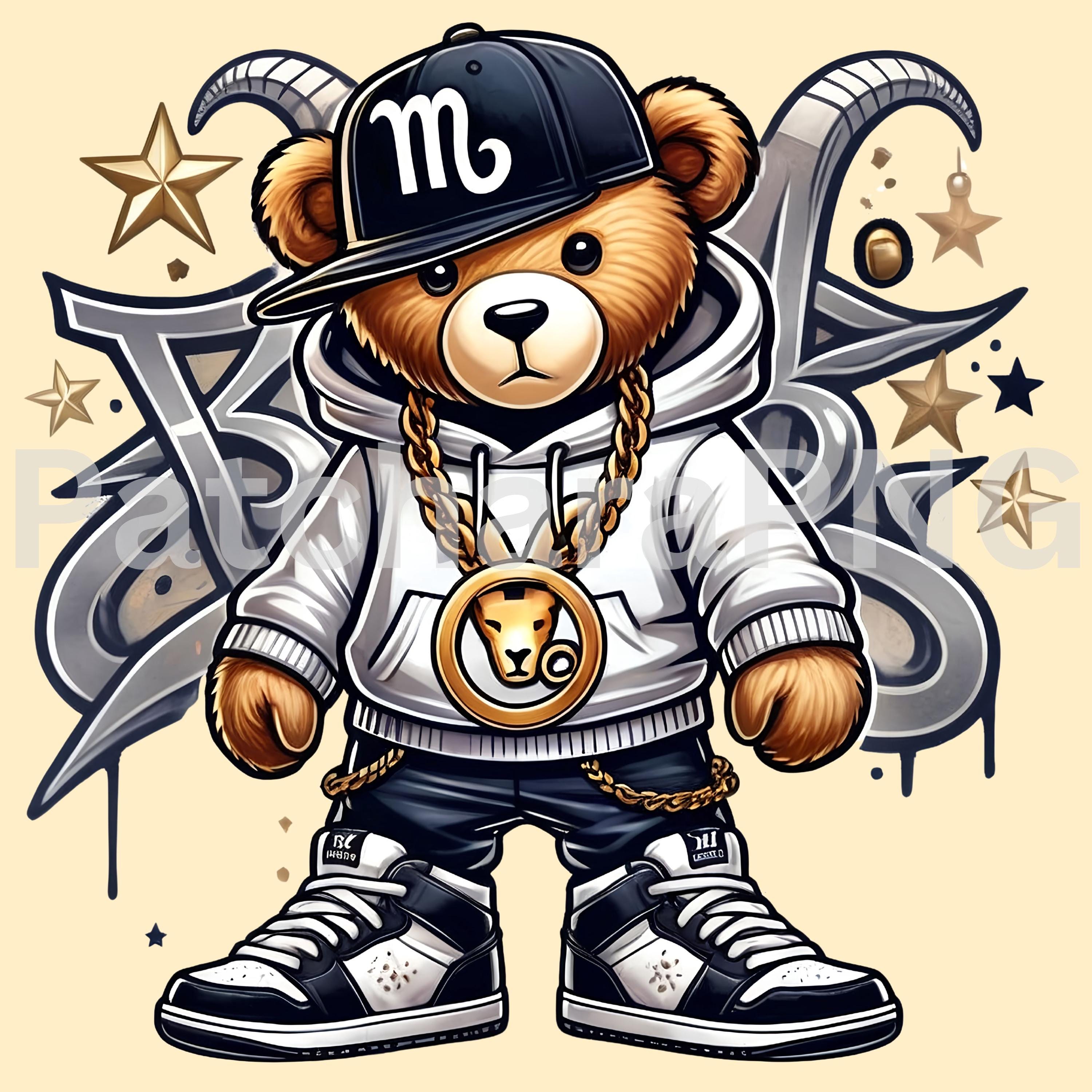 Capricorn Zodiac Hip-hop Teddy Bear Clipart | Cool Cartoon Bear With ...