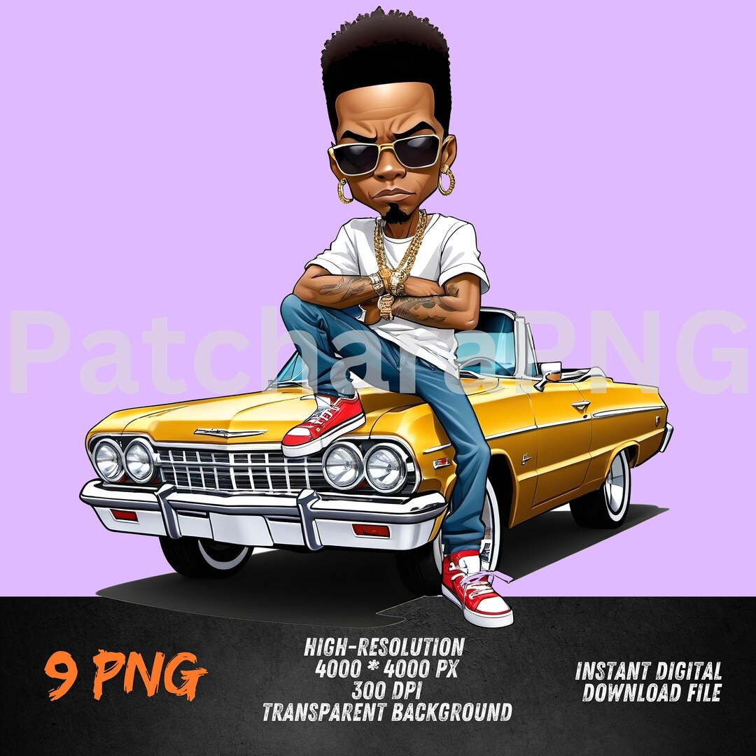 Hip-hop Cartoon Chevy Impala PNG Vintage Car Clipart Digital Download ...