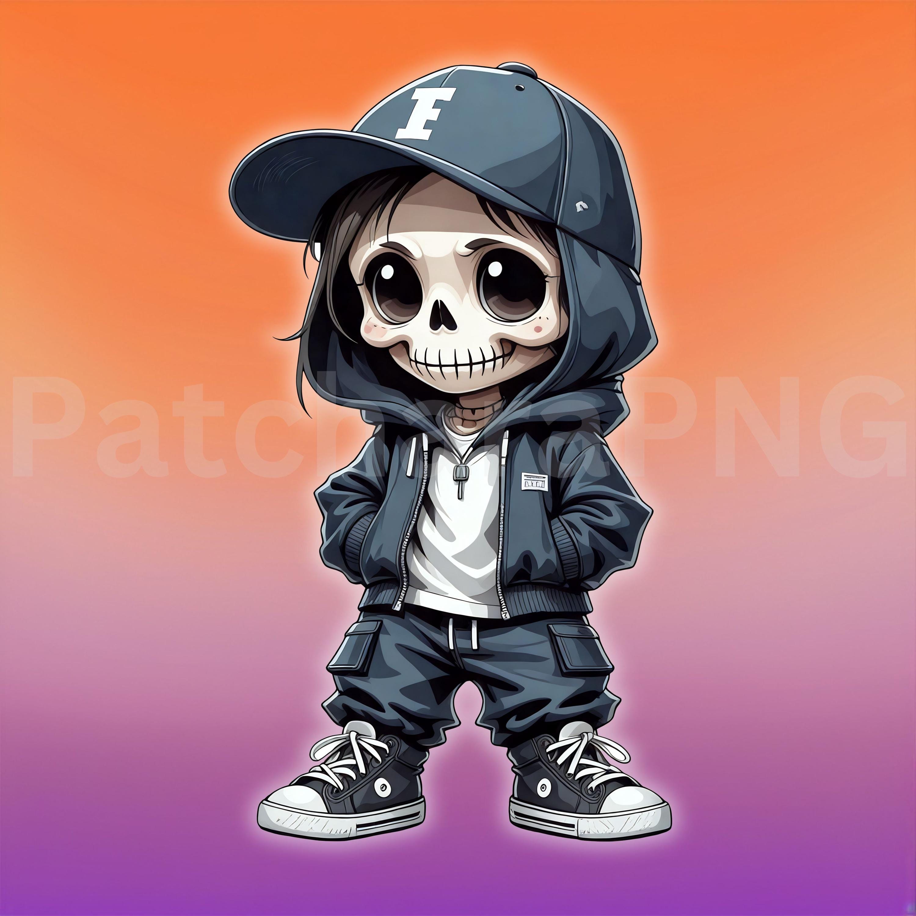 Cool Skeleton Duo PNG | Hoodie Skull Clipart in Red and Purple | Urban ...