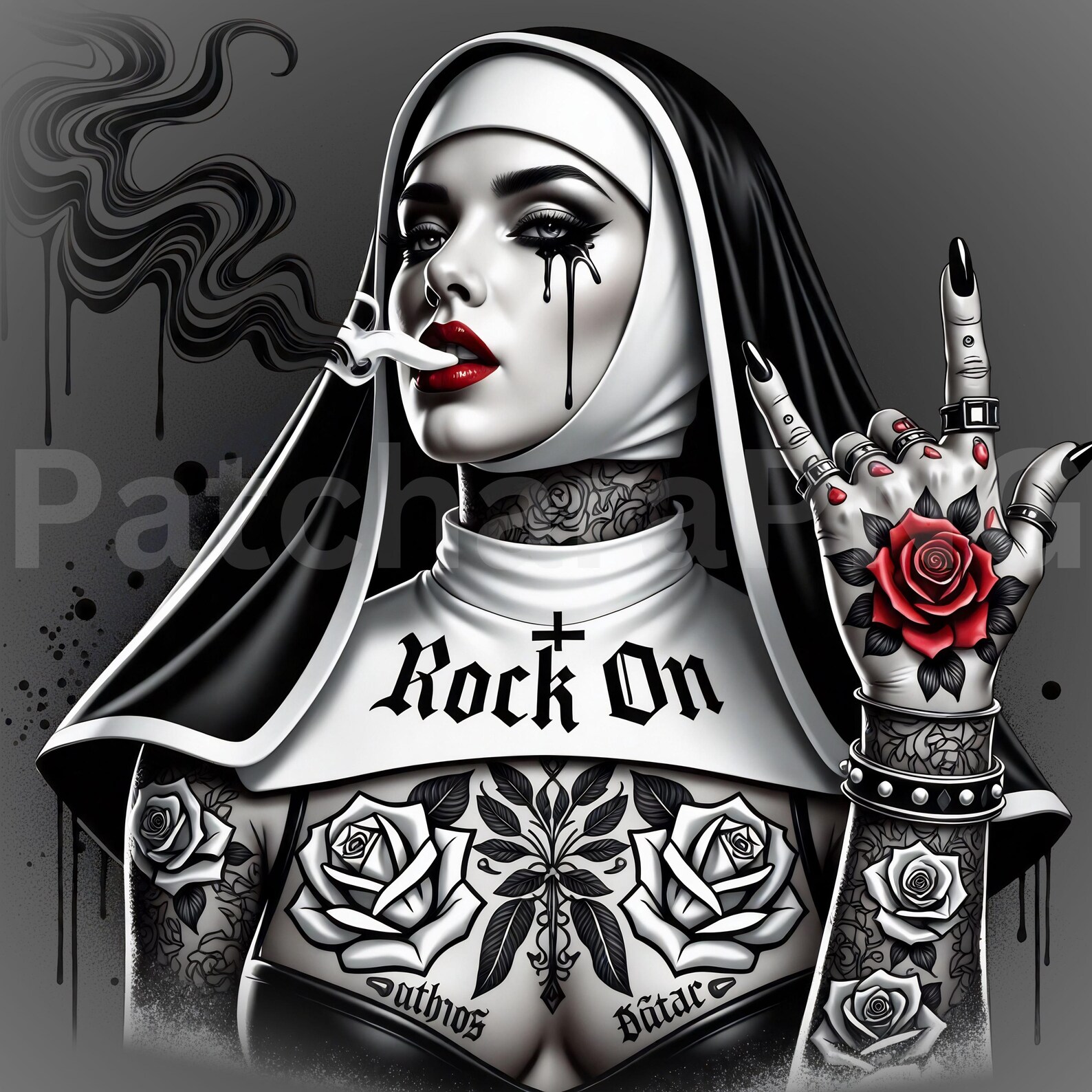 Gothic Nun PNG Rock on Tattoo Dark Aesthetic Clipart for T Shirt Design ...