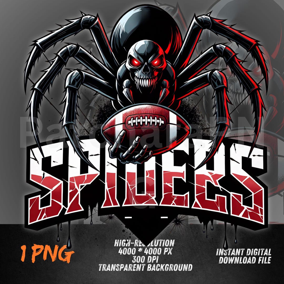 Spider Football Mascot PNG | Dark Skull DTF Clipart for Sportswear ...