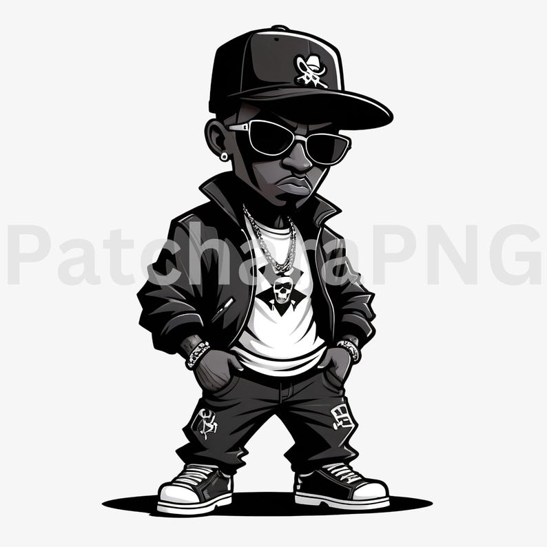 Black and White Edgy Cartoon Hip-hop Gangster Character Gangster ...