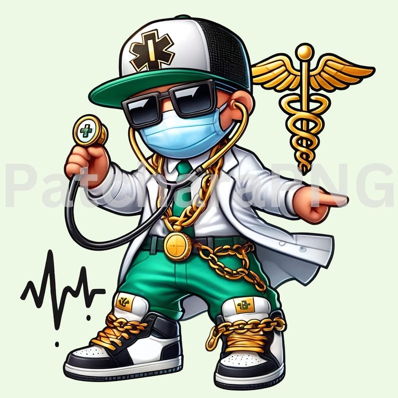 Hip-hop Doctor Cartoon Clipart | Cool Doctor With Stethoscope & Mask ...