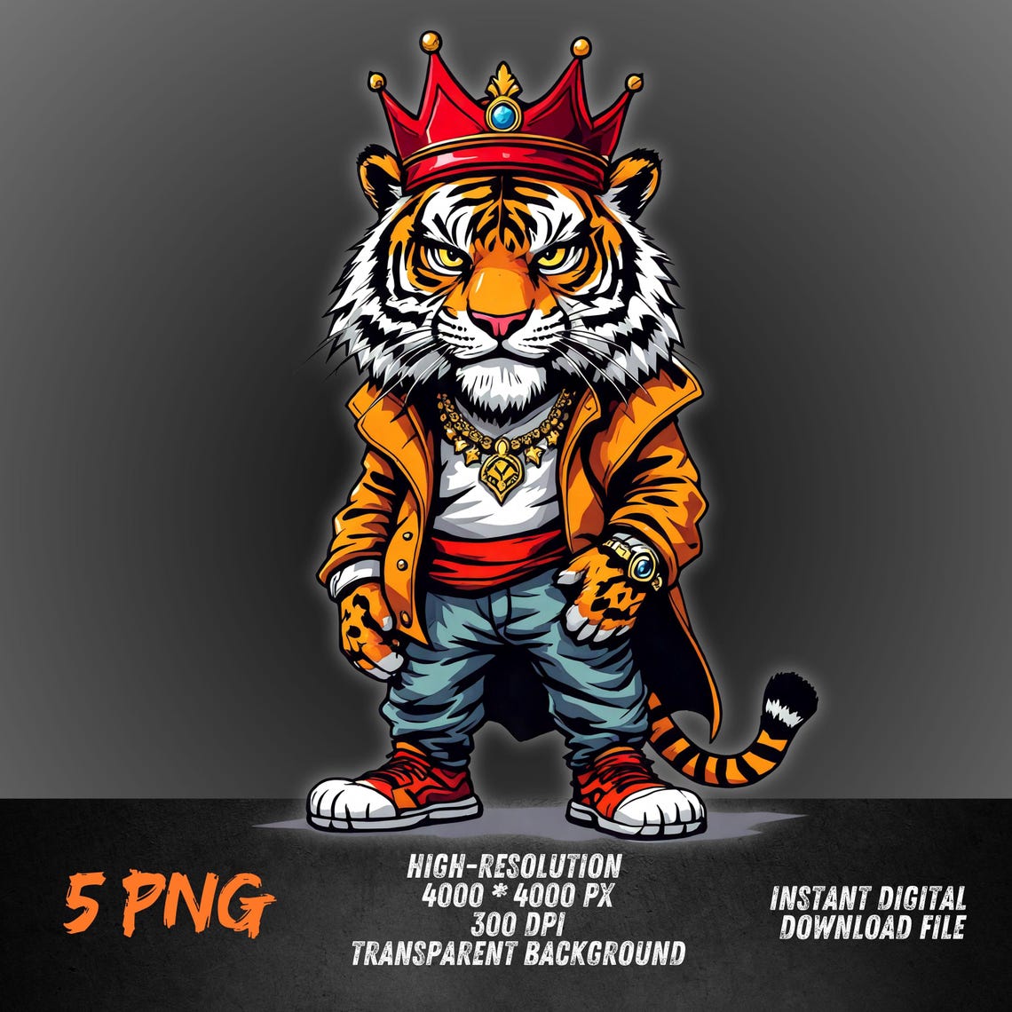 Tiger King PNG | Urban Tiger Clipart in Crown and Hoodie | Gangsta ...