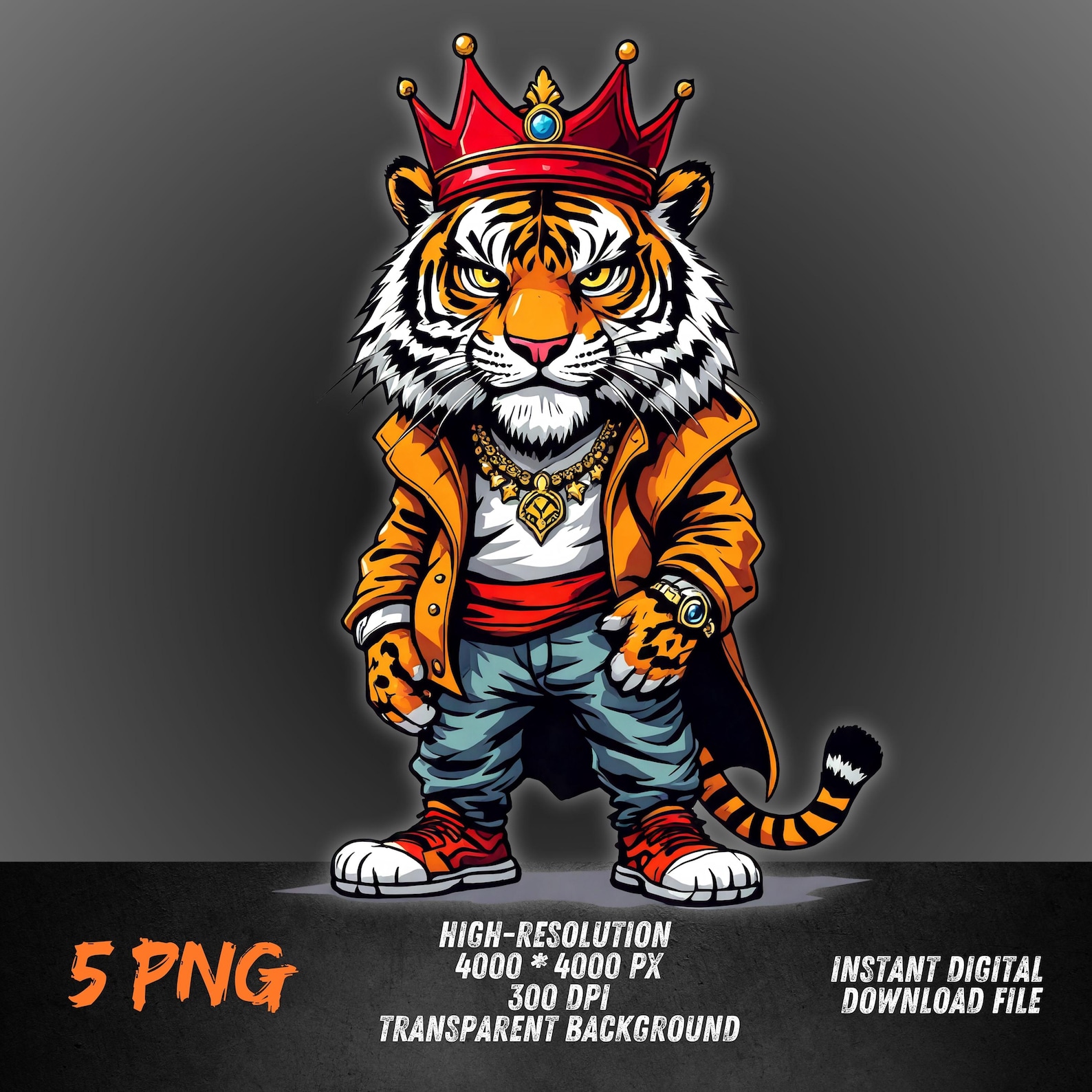 Tiger King PNG | Urban Tiger Clipart in Crown and Hoodie | Gangsta ...