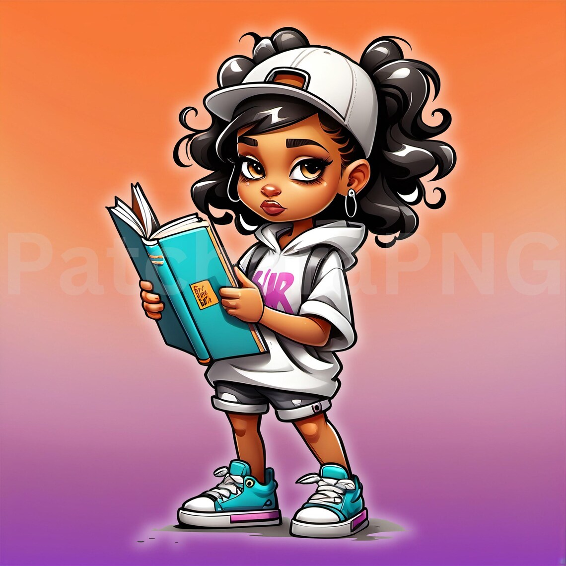 Afro Girl Reading PNG | Smart Black Girl Clipart | Back to School ...
