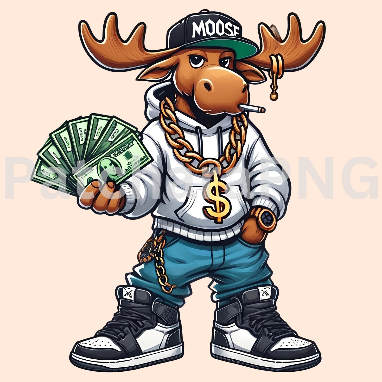 Hip-hop Moose Cartoon Clipart | Cool Moose With Gold Chain & Hoodie ...