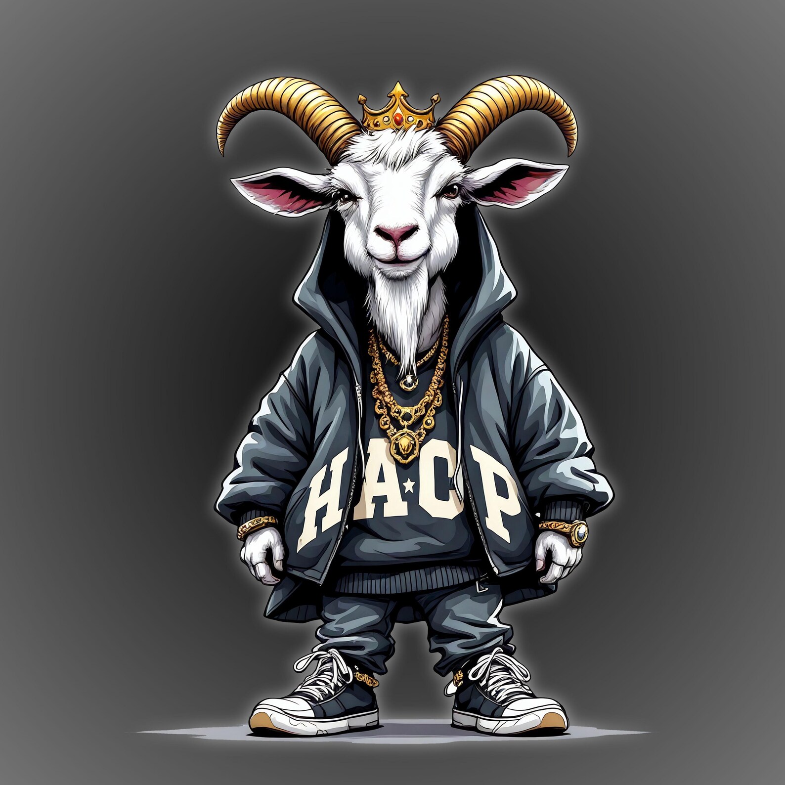 Goat King PNG | Cool Goat Clipart With Crown and Hoodie | Hip Hop Gang ...