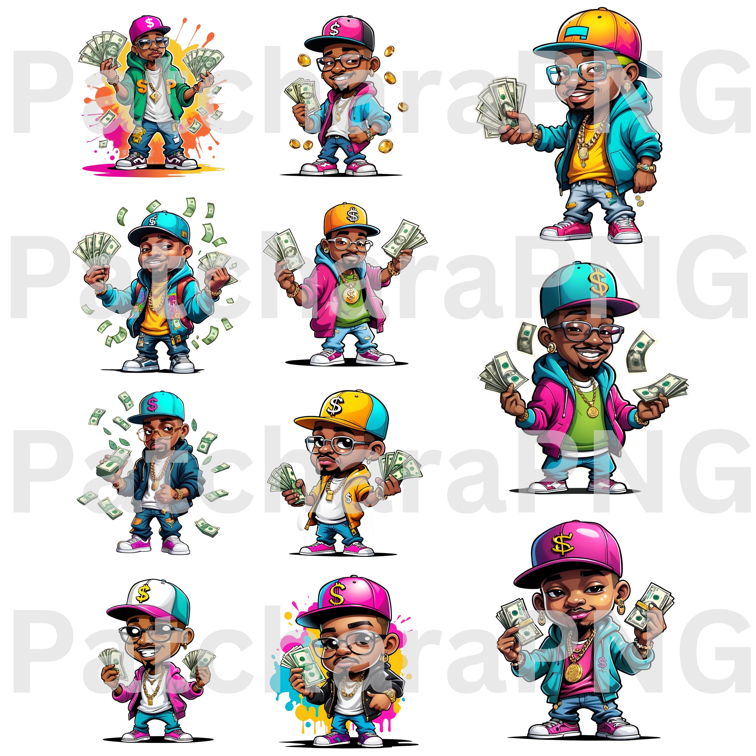 Hip-hop Money Man PNG With Dollar Bills | Gangsta Streetwear Cartoon ...