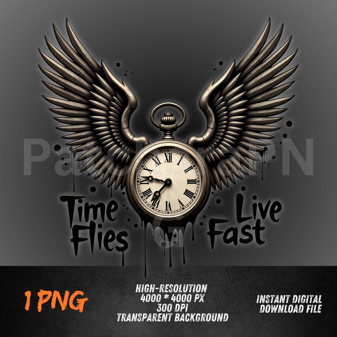 Time Flies PNG | Winged Clock Clipart | Live Fast Typography Design ...