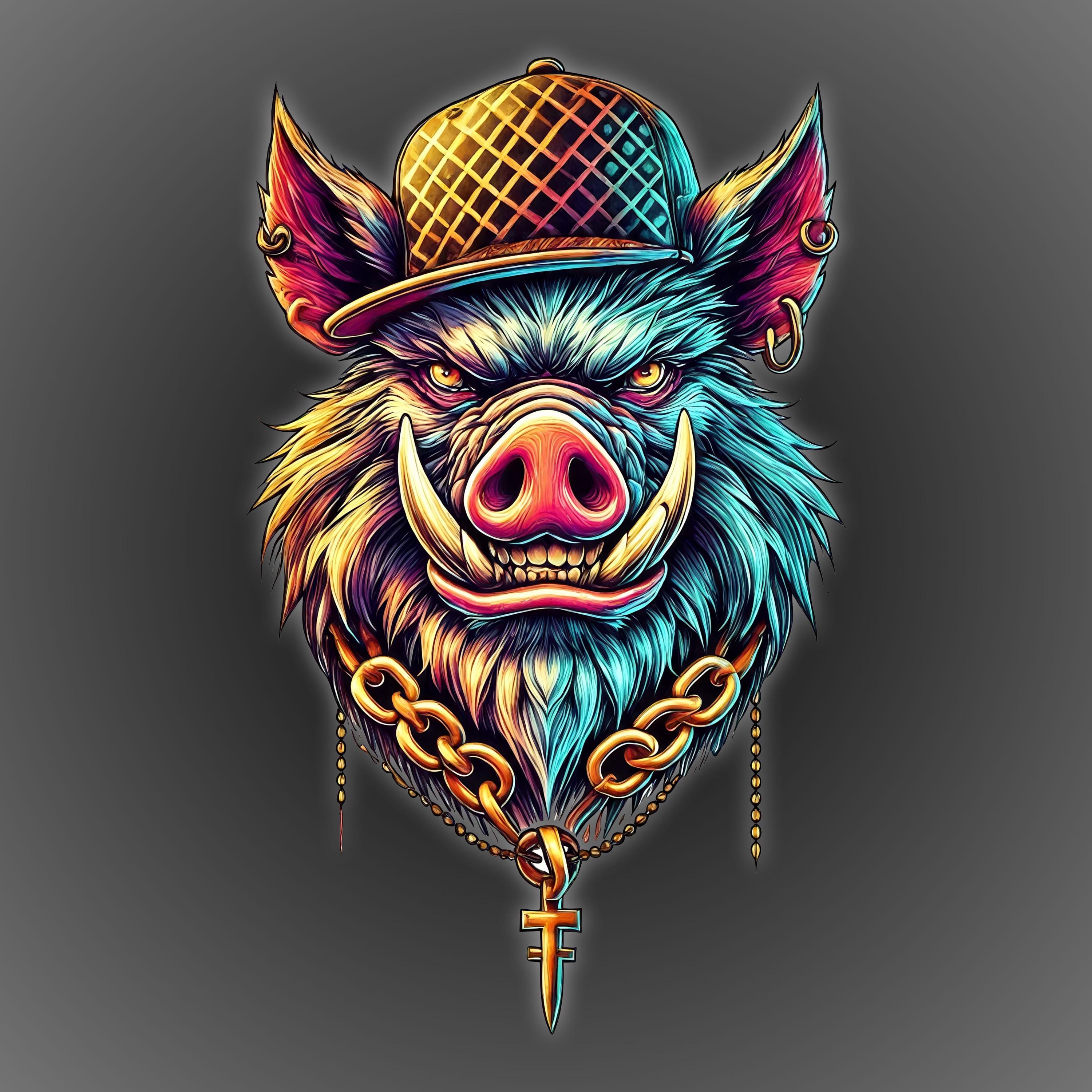 Gangsta Boar PNG | Wild Hog Clipart With Beard and Chains | Urban ...